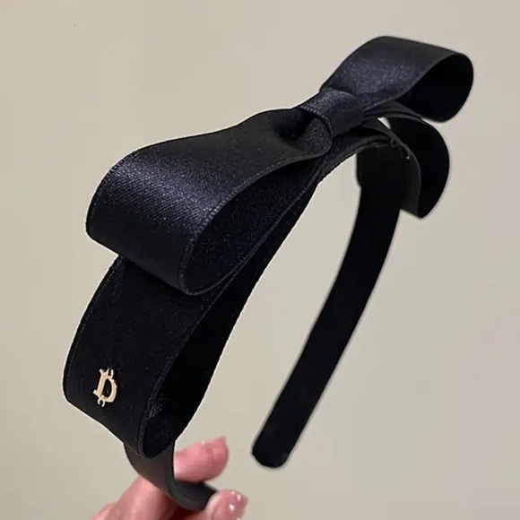 Accessories | 22 Lil D Black Satin Headband With Bow And Gold D ...